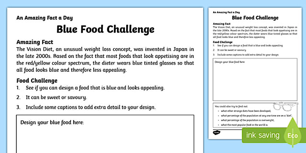 Blue Food Challenge Worksheet / Worksheet, worksheet