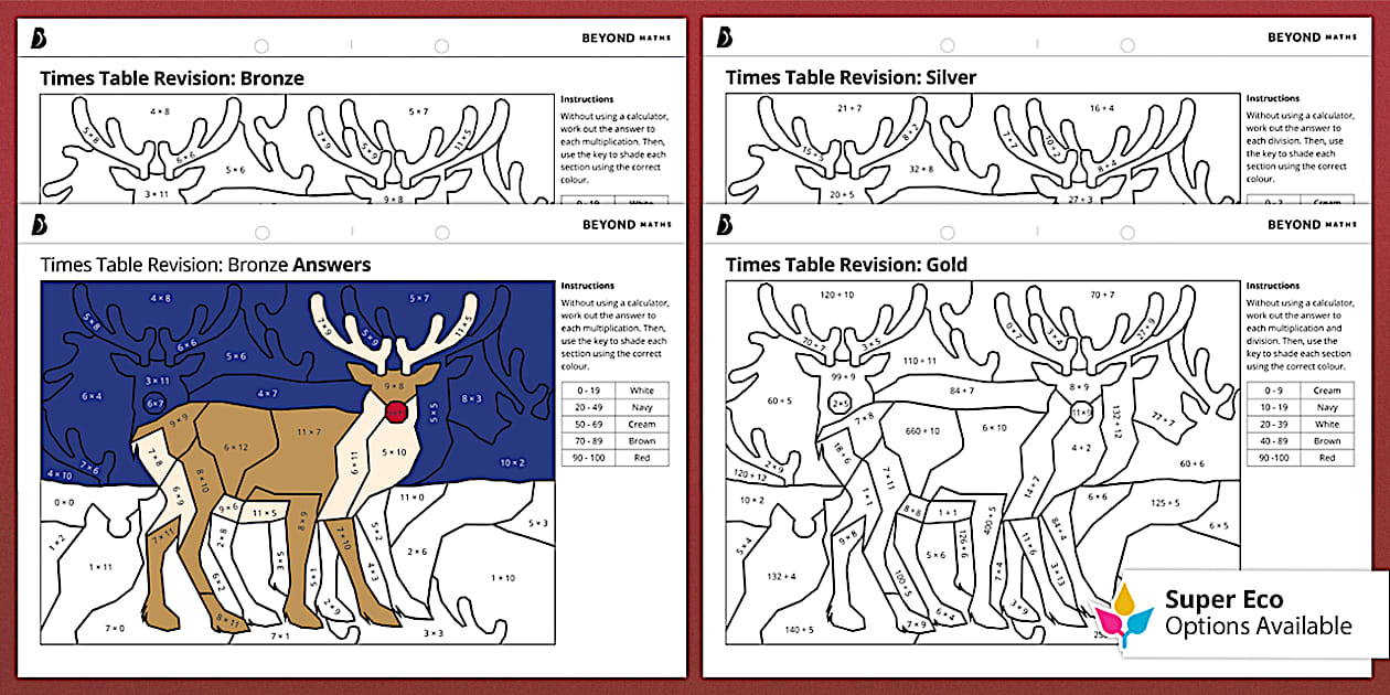 Times Table Christmas Colour by Numbers | KS4 Maths - Twinkl