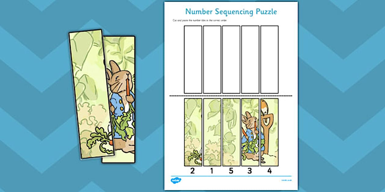 Black and White The Tale of Peter Rabbit Number Sequencing Puzzle