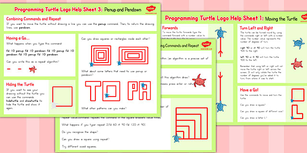 Programming Turtle Logo Help Sheets (teacher made) - Twinkl