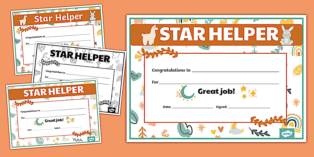 Boho Dreamscape-Themed Star Helper Certificate - Twinkl