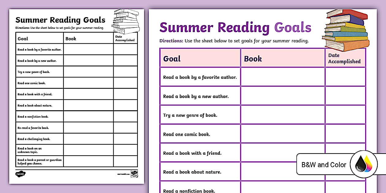 Summer Reading Goal Sheet | 5th Grade Resource | Twinkl USA