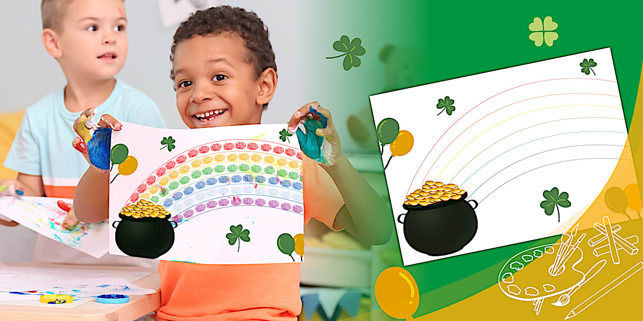 Rainbow Pot of Gold St Patrick's Day Fingerprints Activity