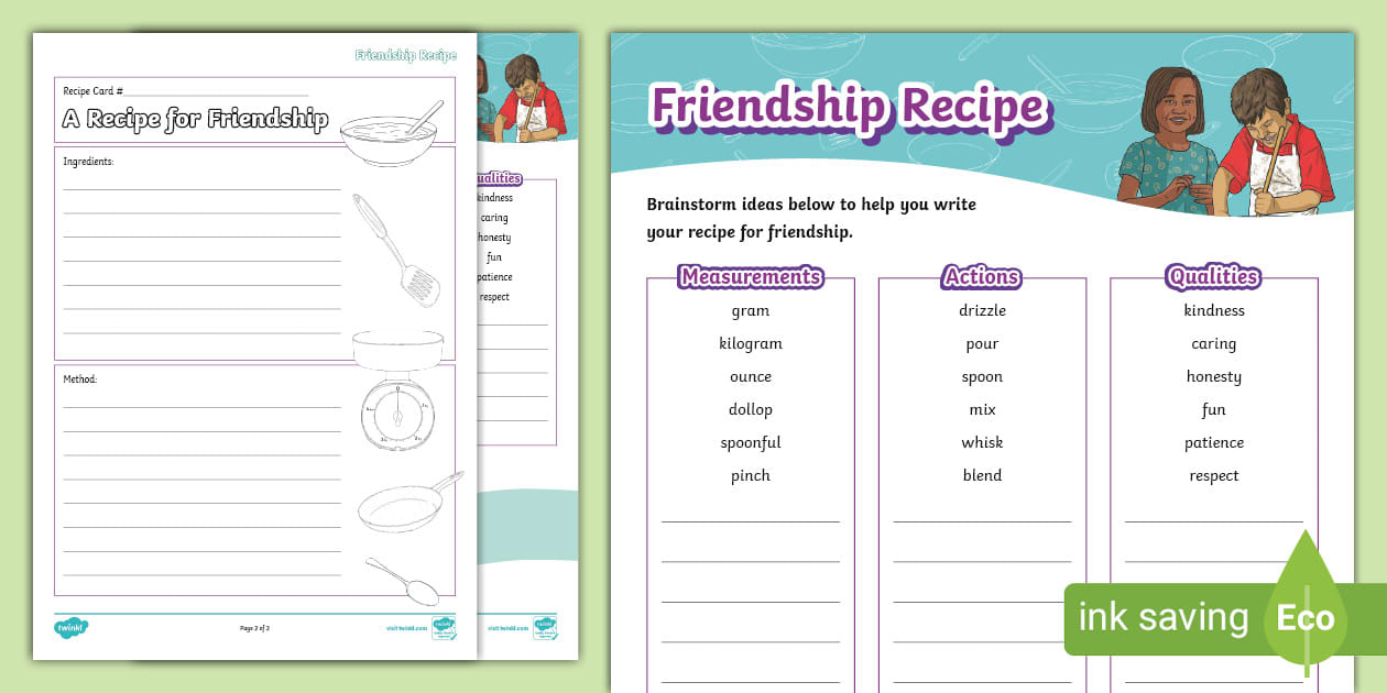 Friendship Recipe (Teacher-Made) - Twinkl