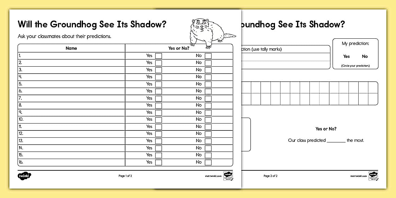 Groundhog Day Prediction Graph Worksheet | Twinkl USA