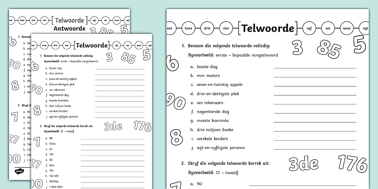 Vinnige Telwoorde Oefening vir Intermediêre Fase - Twinkl