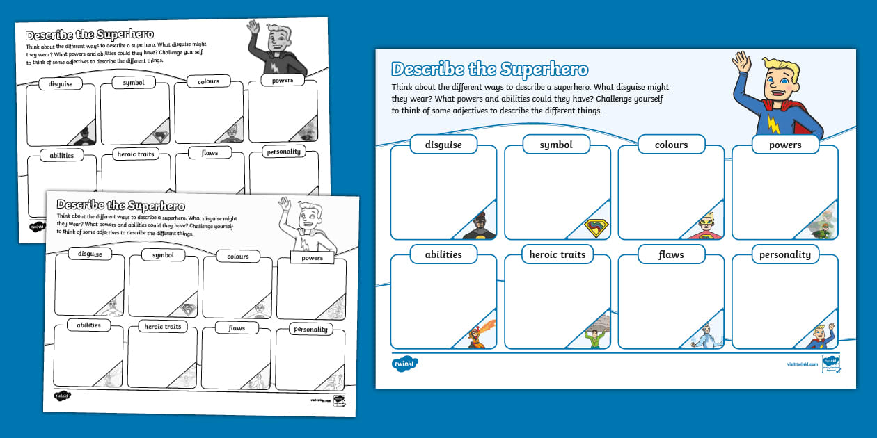 KS1 Superhero Adjectives Worksheet - Twinkl