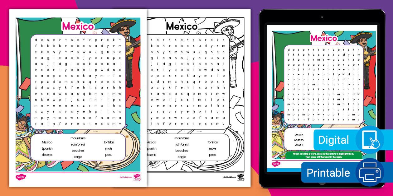 Mexico Word Search for K-2nd Grade (teacher made) - Twinkl