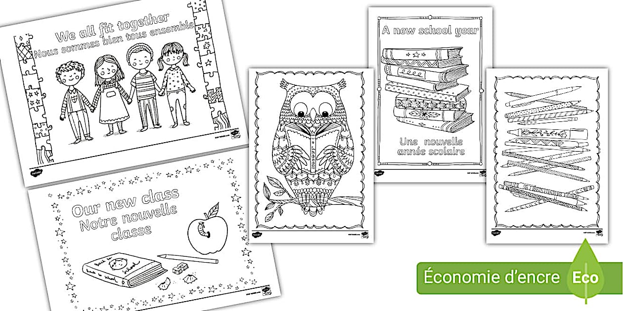 Back to School Themed Colouring Pages English/French - Back to School ...