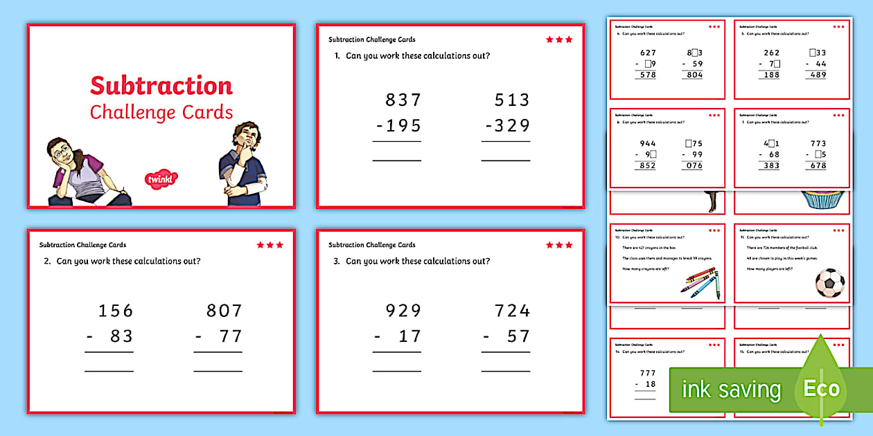 Maths Subtraction Differentiated Challenge Cards - Twinkl