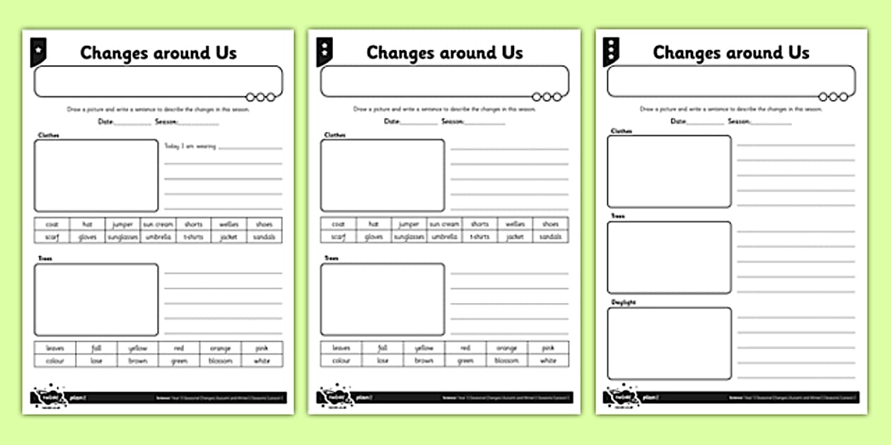 Editable Differentiated Seasonal Changes Around Us Worksheet