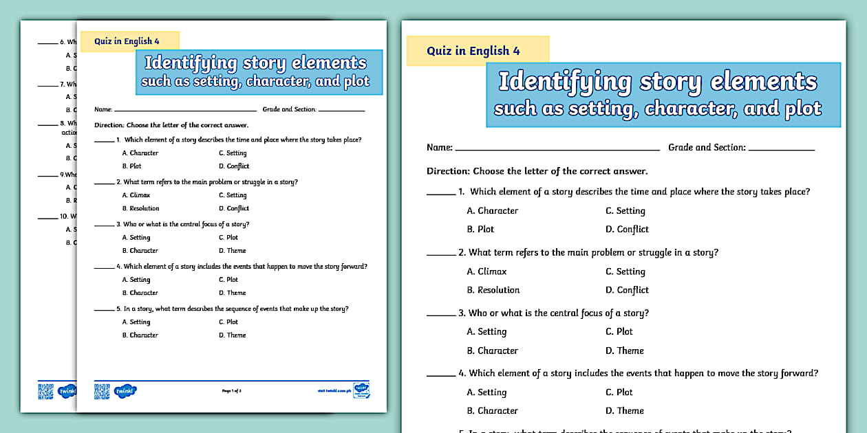 Grade 4 English Quiz - Identifying story elements - Twinkl