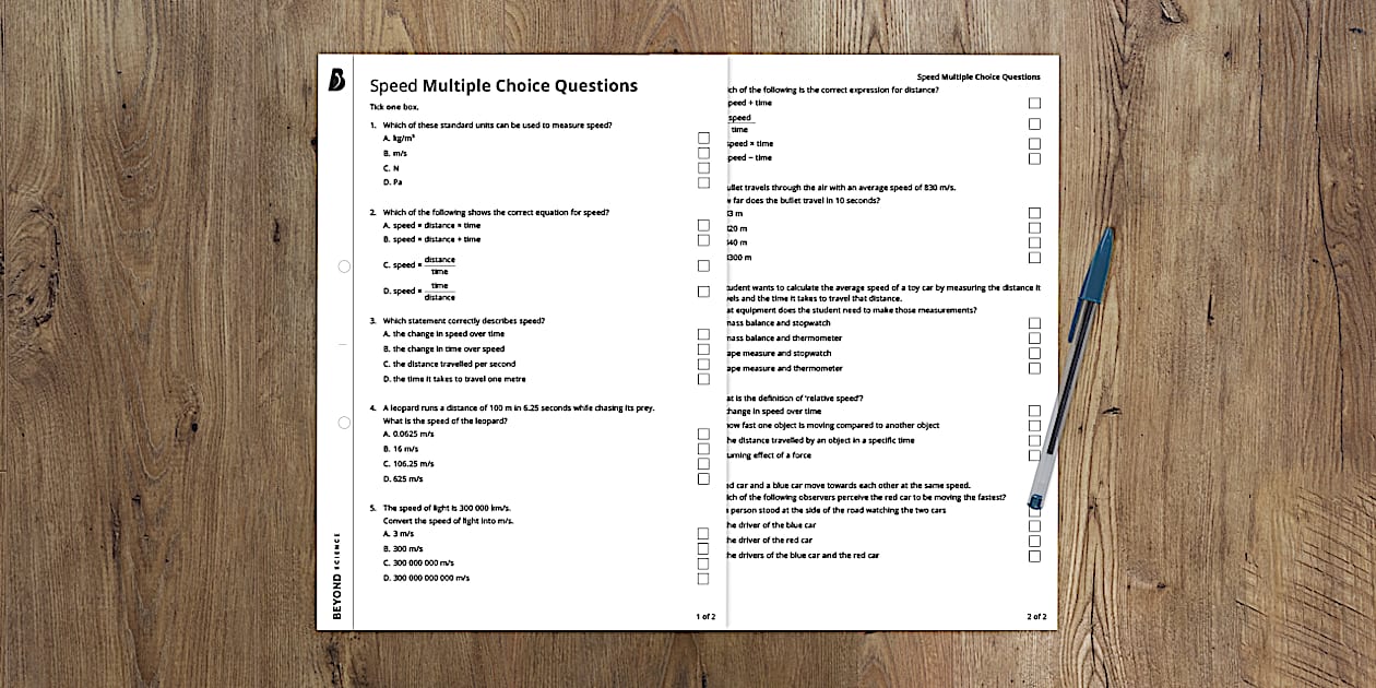 KS3 Speed Multiple Choice Questions Beyond Science - Twinkl