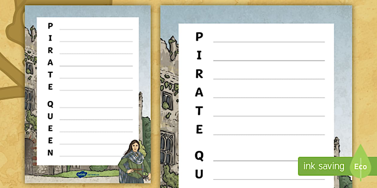 Black and White The Pirate Queen Acrostic Poem - Twinkl