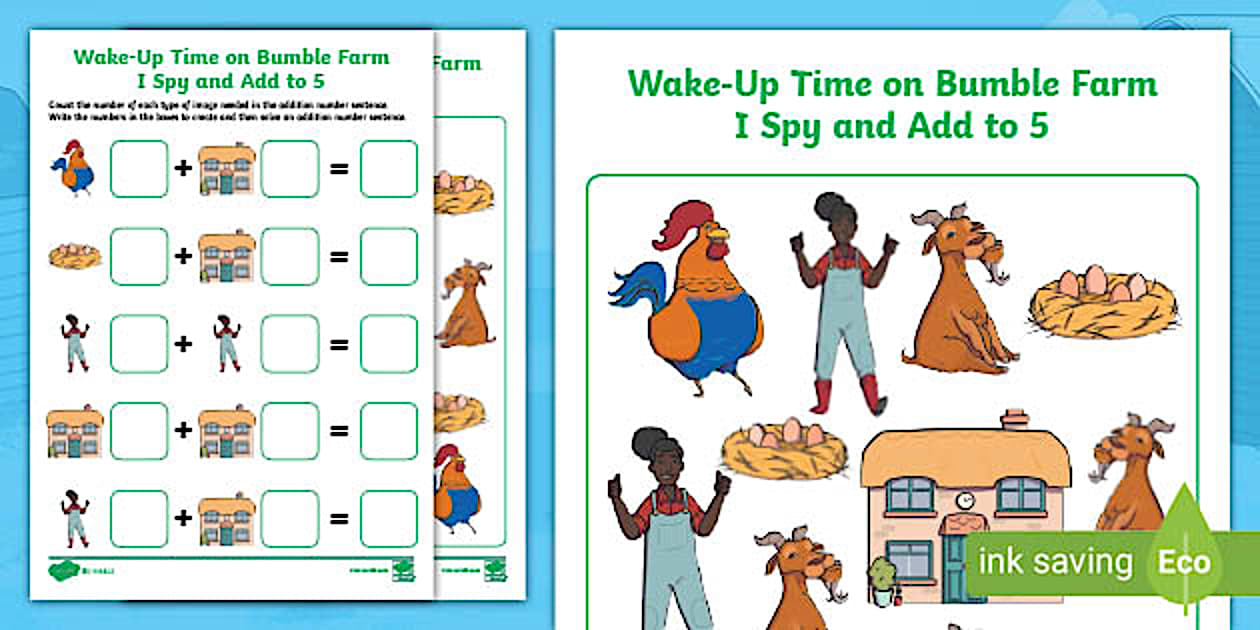 👉 Wake-Up Time on Bumble Farm I Spy and Add to 5 - Twinkl