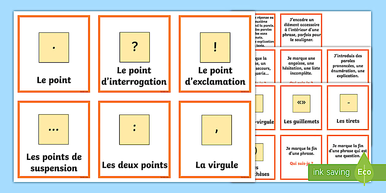 Cartes pour jeu de paires : La ponctuation (teacher made)