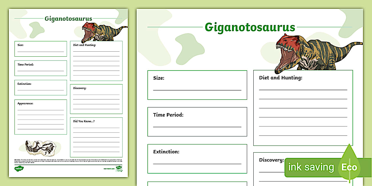 Giganotosaurus Fact File Template - Twinkl