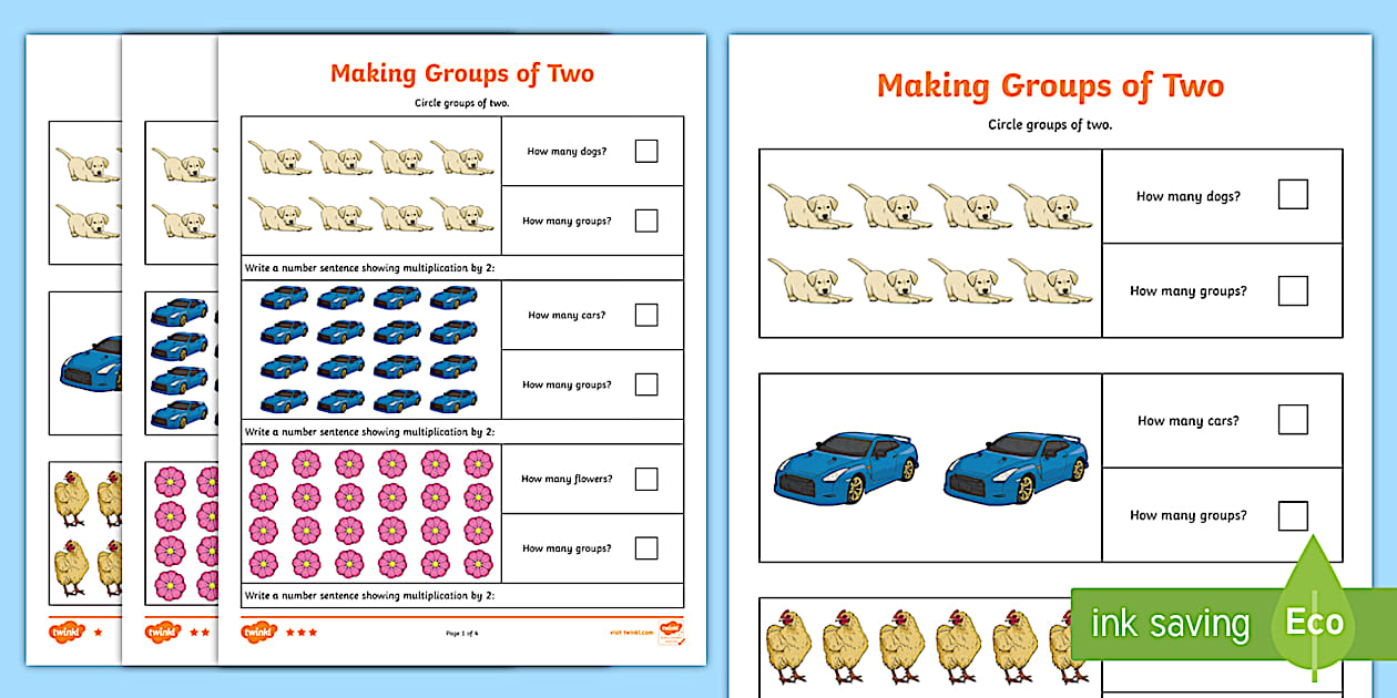 Making Groups of Two Differentiated Worksheets - Twinkl