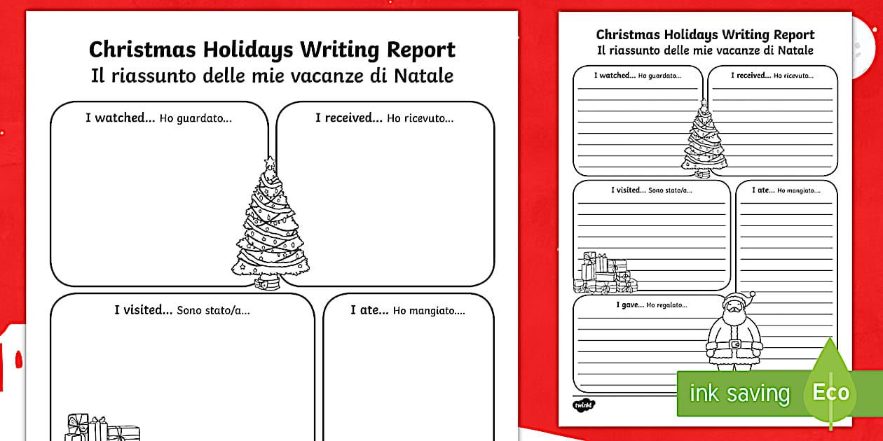 Christmas Holiday Report Writing Frame English/Italian