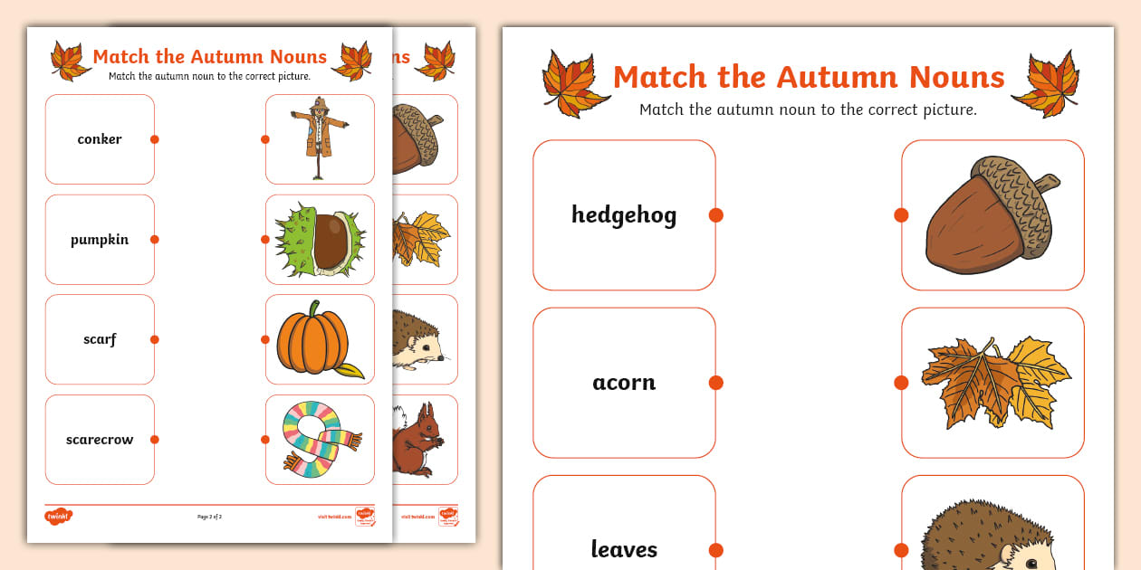 Autumn Noun Matching Worksheet (Lehrer gemacht) - Twinkl