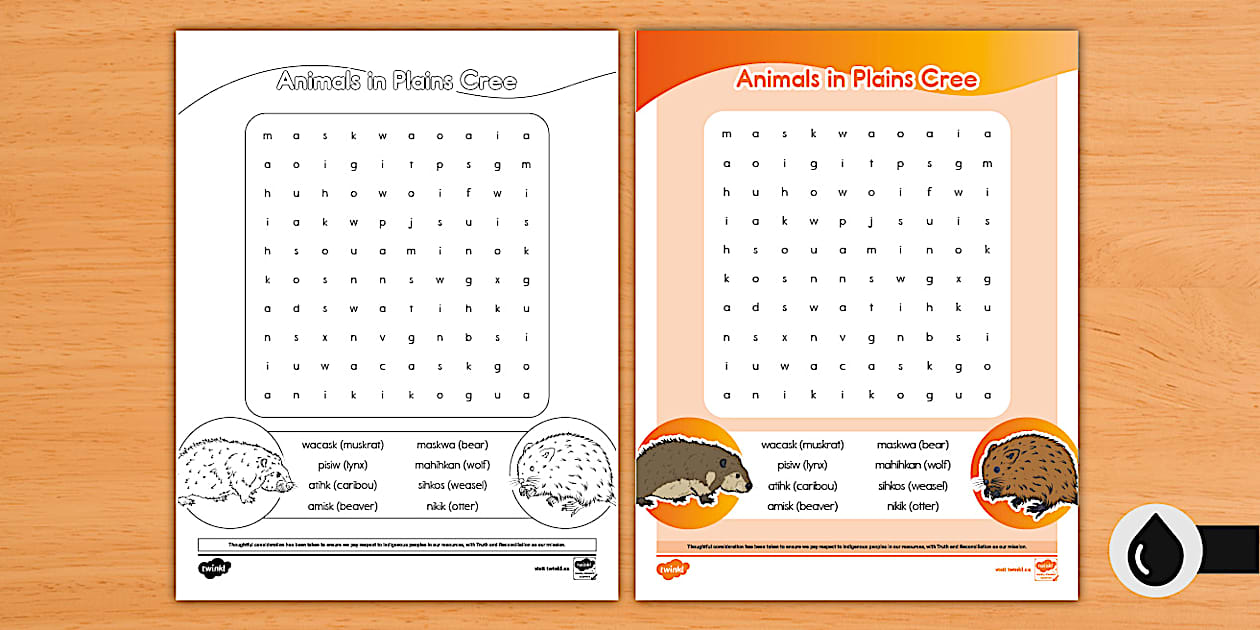 Plains Cree animals (wordsearch) (teacher made) - Twinkl
