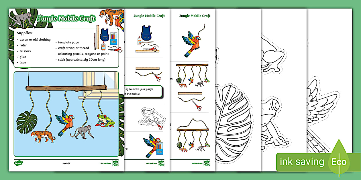 Jungle Mobile Craft (teacher made) - Twinkl