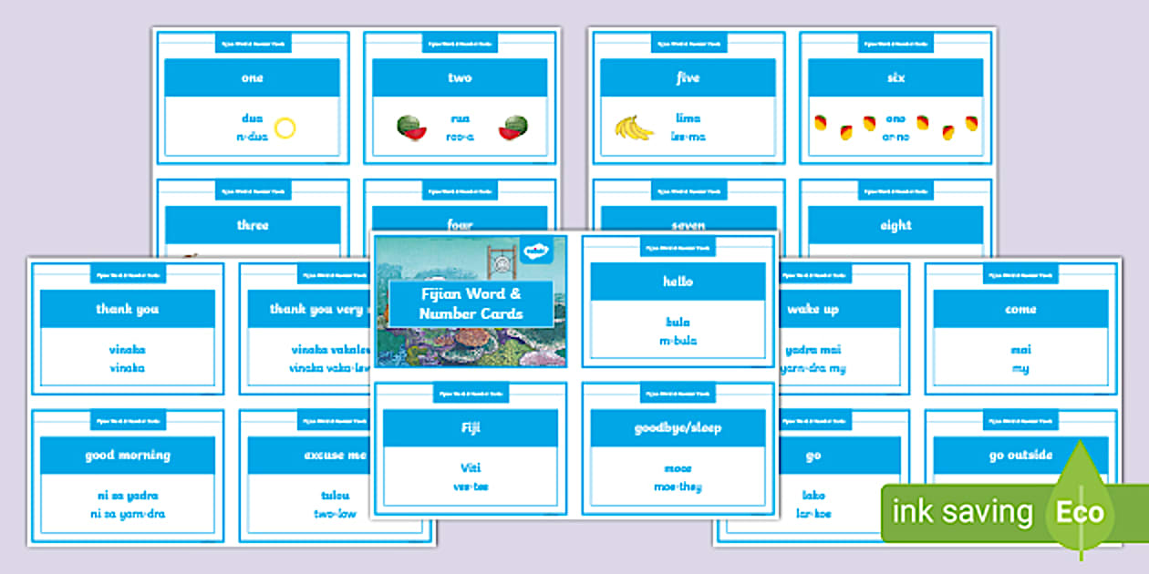 Fiji Numbers and Language Display Cards for Students