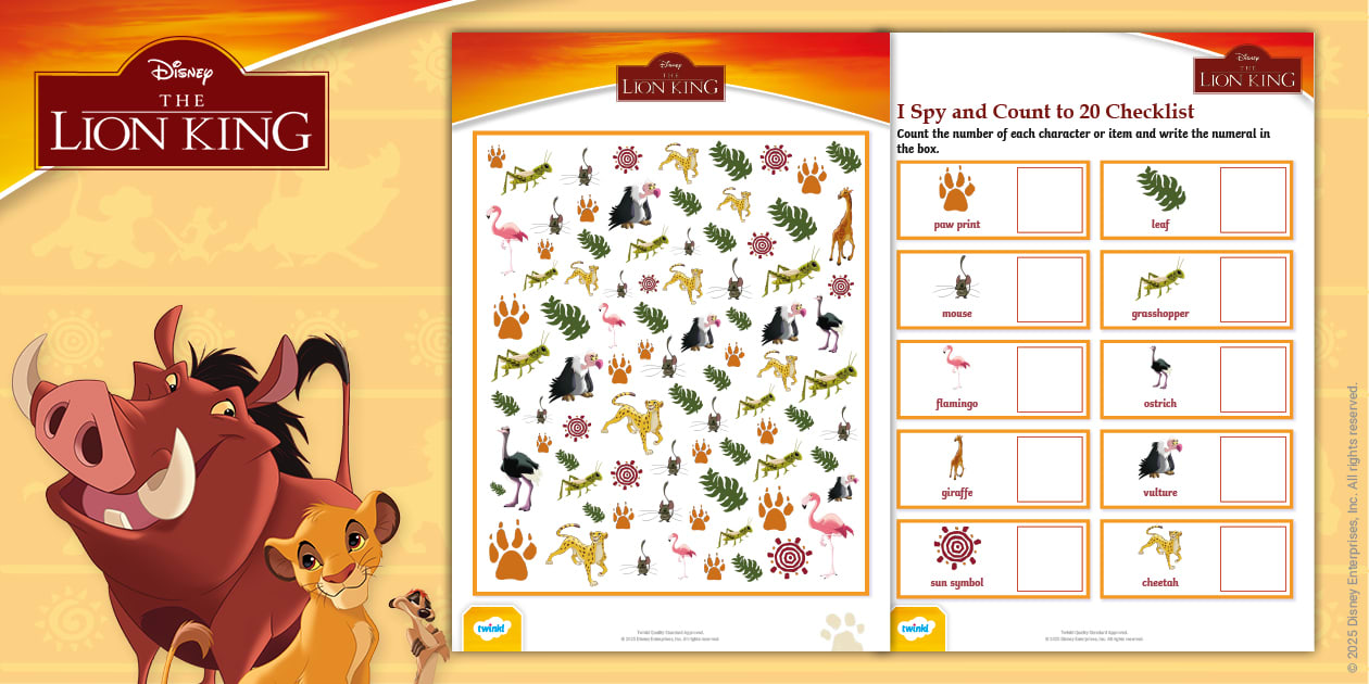 👉 The Lion King Worksheet - I Spy Counting to 20 | Disney