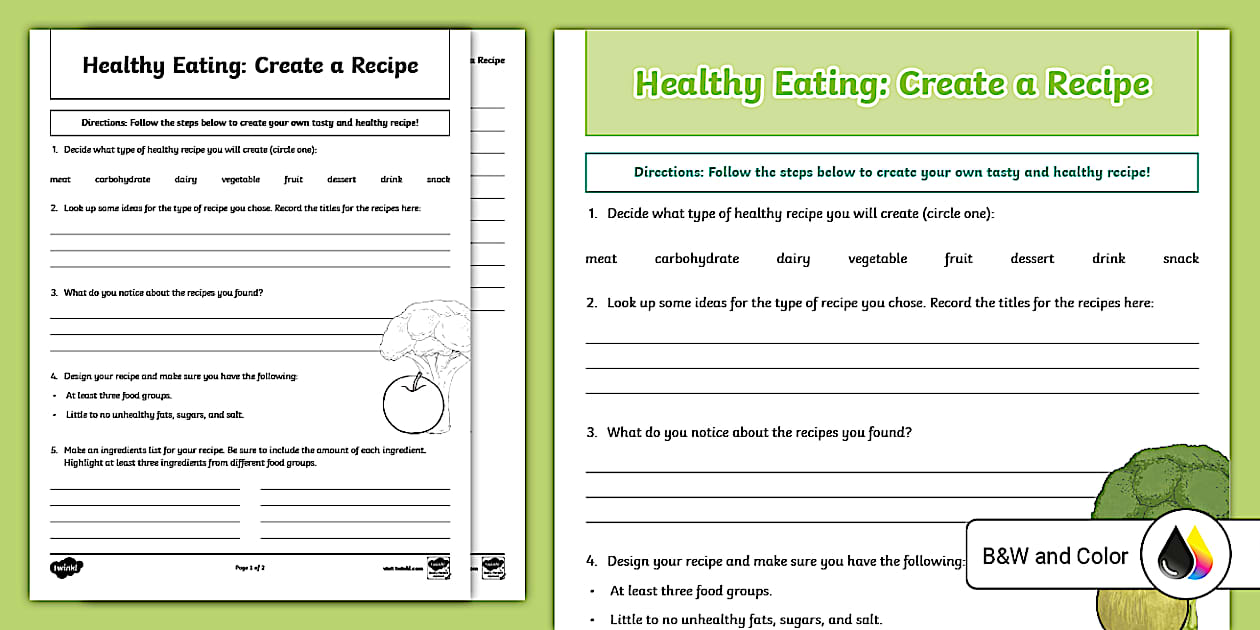 Healthy Eating: Create Your Own Recipe Activity for 3rd-5th