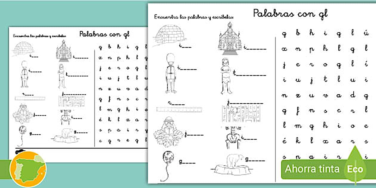 Sopa de letras: Palabras con gl (teacher made) - Twinkl