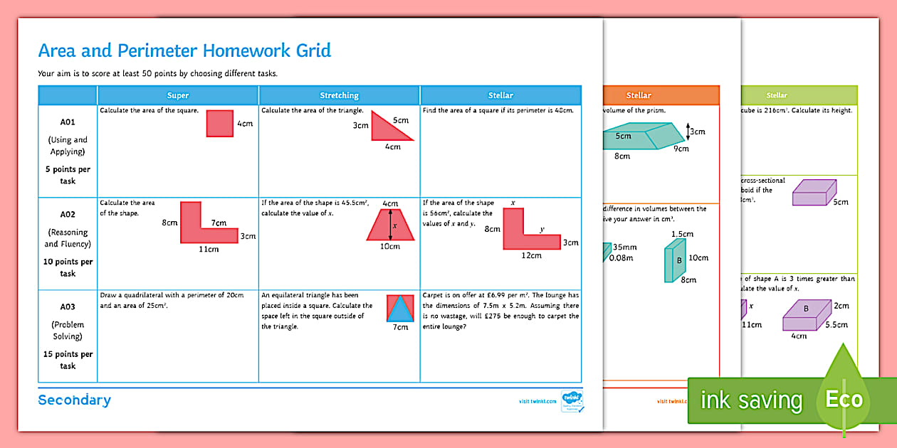 KS3 Geometry Unit 1 Homework Tasks (teacher made) - Twinkl