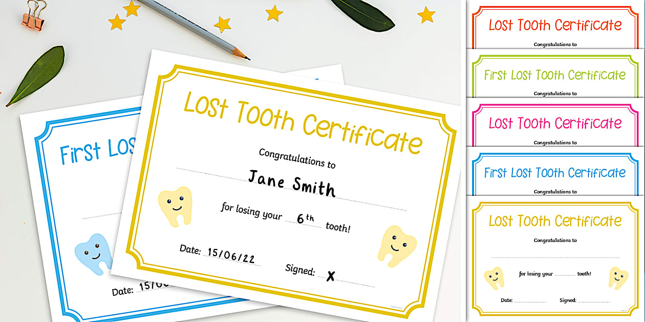 Lost Tooth Certificates | Twinkl Party (teacher made)