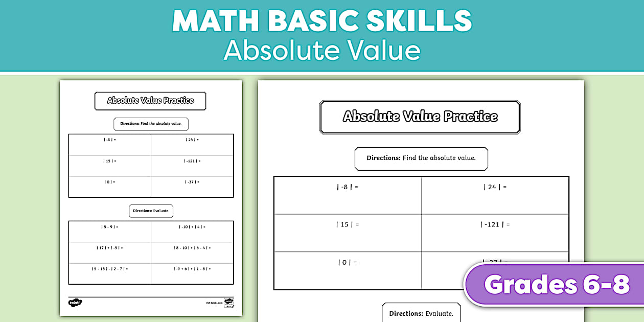 Math Basic Skills Absolute Value Practice Worksheet - Twinkl