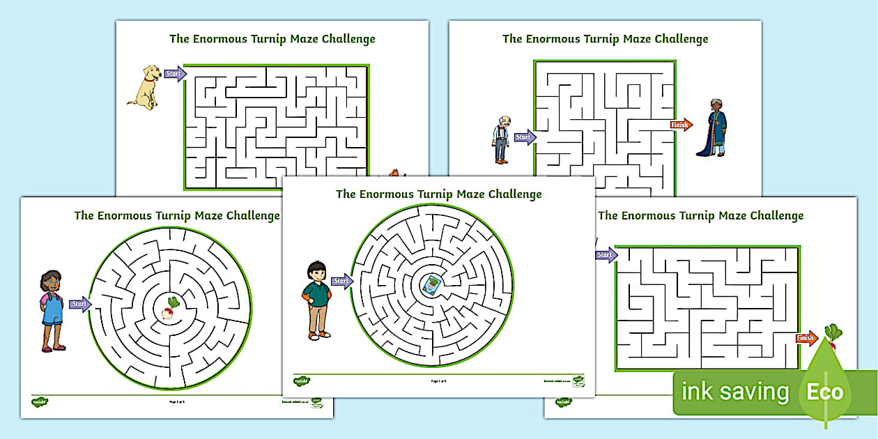 The Enormous Turnip Differentiated Maze Worksheet / Worksheet Pack