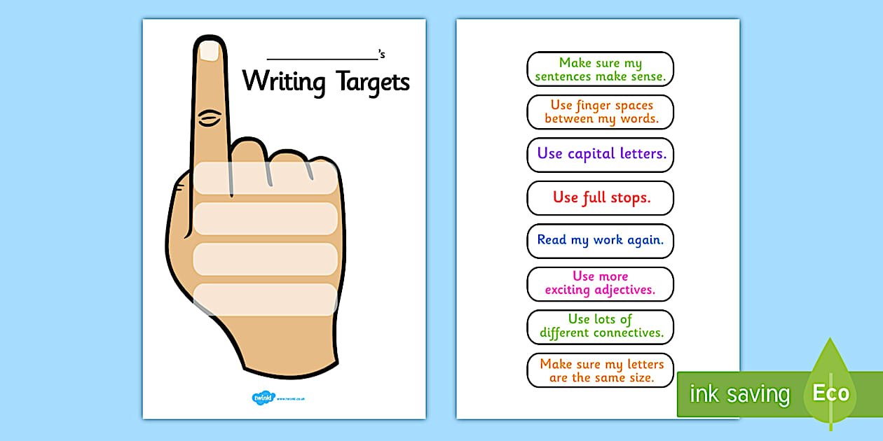Writing Targets on Hands (teacher made) - Twinkl