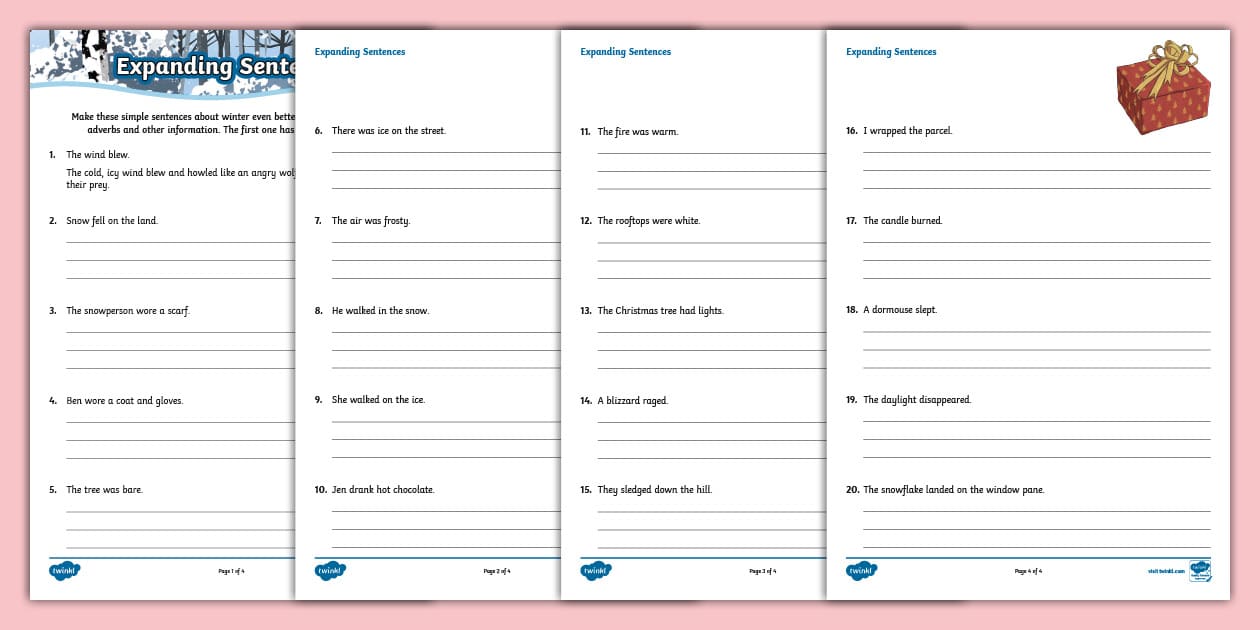 Expanding Sentences - Winter Activity Sheet - Twinkl