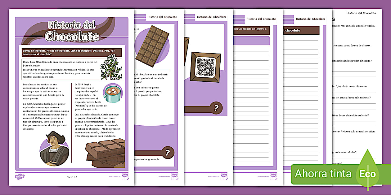 Comprensión lectora: Historia del chocolate - Twinkl