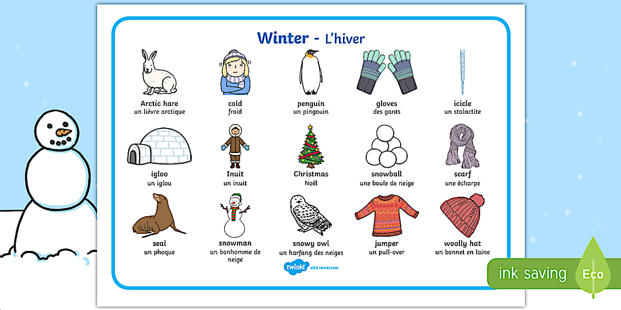 Winter Word Mat English/French - Winter Word Mat
