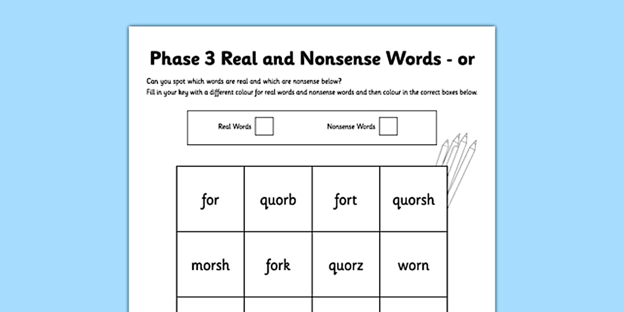 Editable Phase 3 or Colour by Phoneme Real and Nonsense Words Worksheet