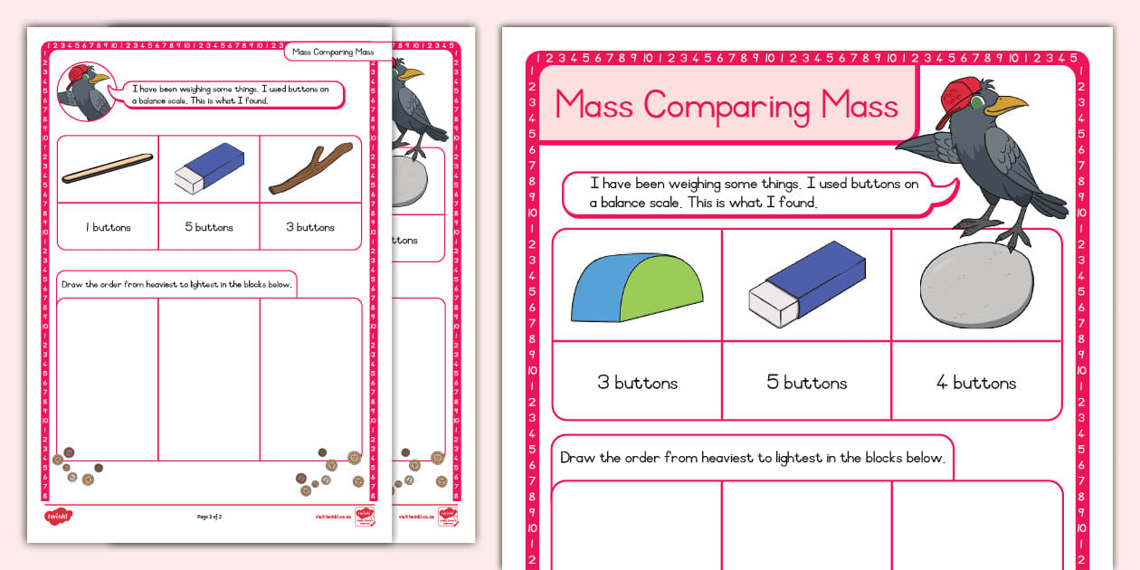 Grade R Maths Mass - Comparing Weights - Sheet 2 - Twinkl