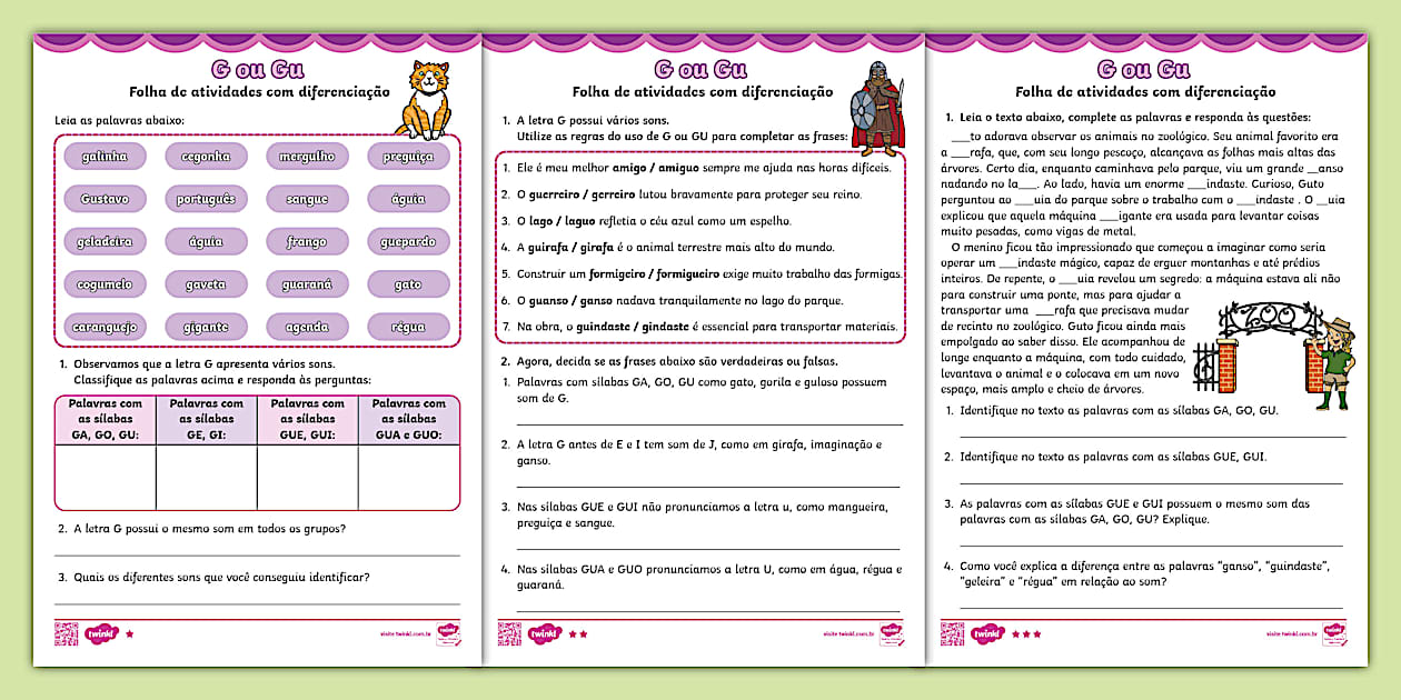 G ou Gu - Folha de atividades com diferenciação - Twinkl