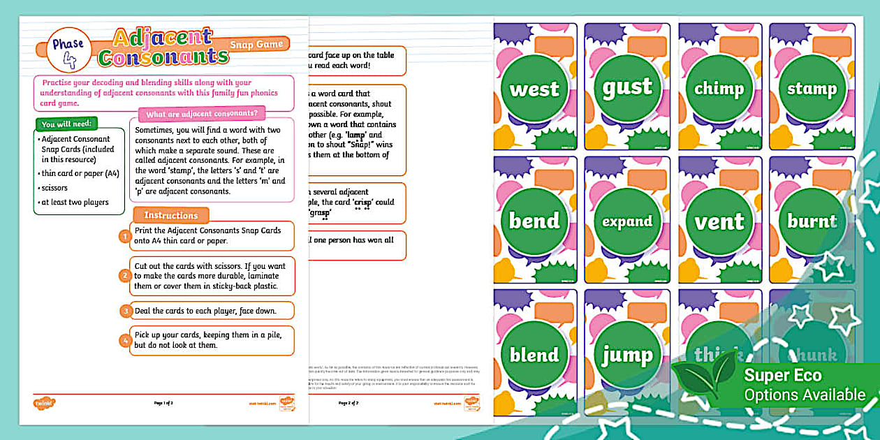 Phonics Phase 4 Adjacent Consonants Snap Game (Ages 5 - 6)