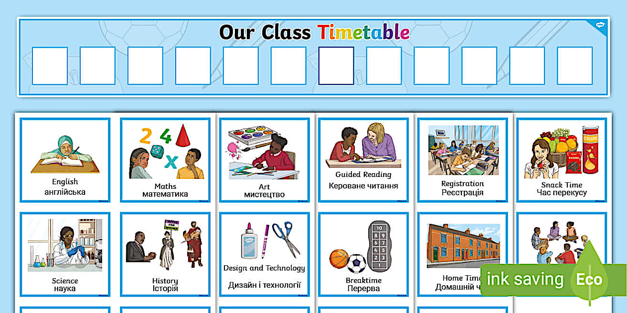 Editable KS2 Ukrainian Translation Visual Daily Timetable