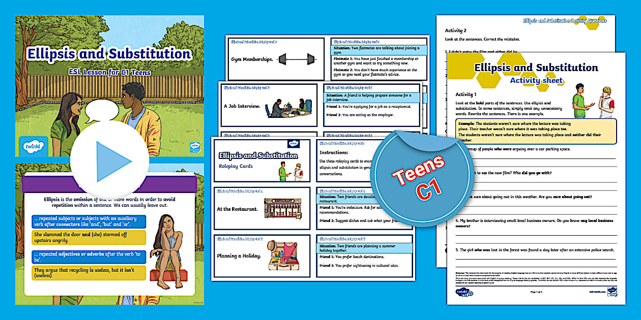 C1 Ellipsis and Substitution Teaching Pack by Twinkl