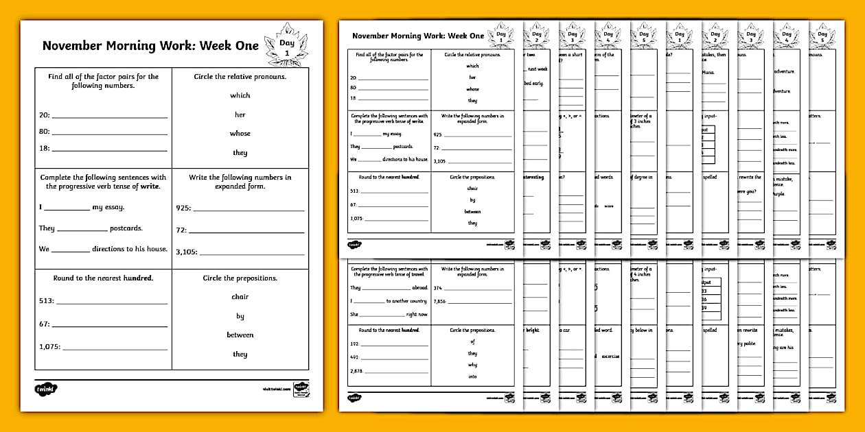 Fourth Grade November Morning Work Bundle (teacher made)