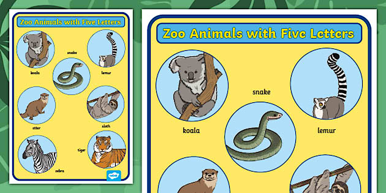 Zoo Animals with Five Letters Display Poster - Twinkl