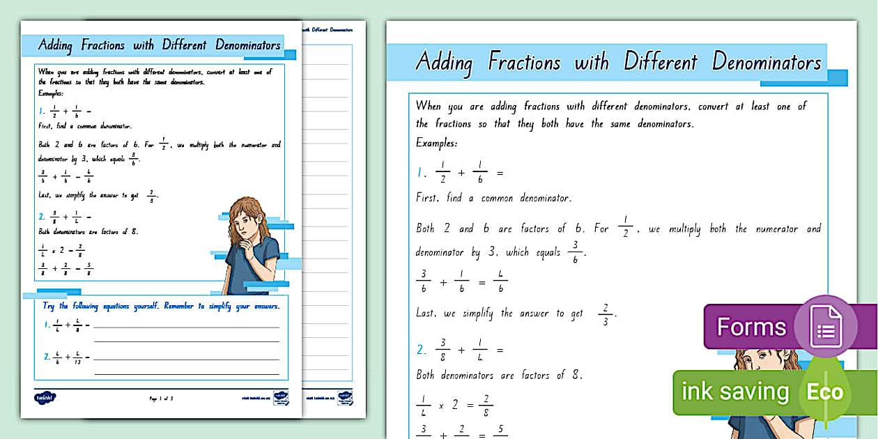 Adding Fractions with Different Denominators (teacher made)