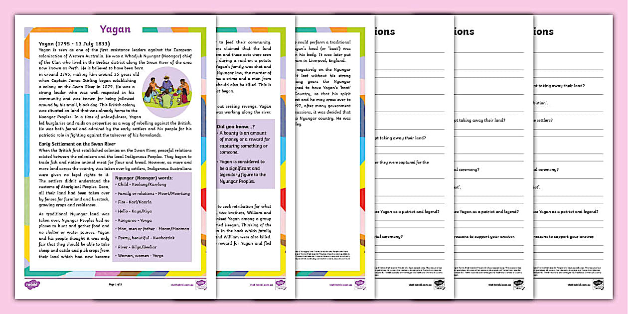 Indigenous Australian Yagan Reading Comprehension - Twinkl