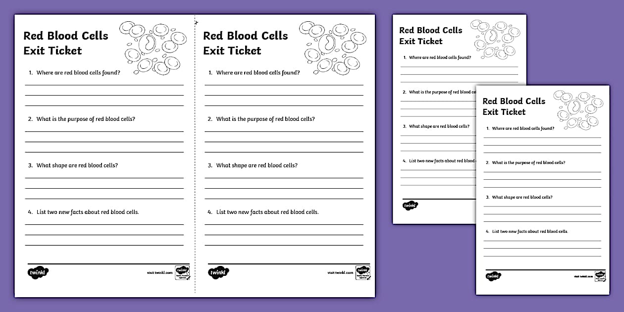 Red Blood Cells Exit Ticket for 6th-8th Grade (teacher made)