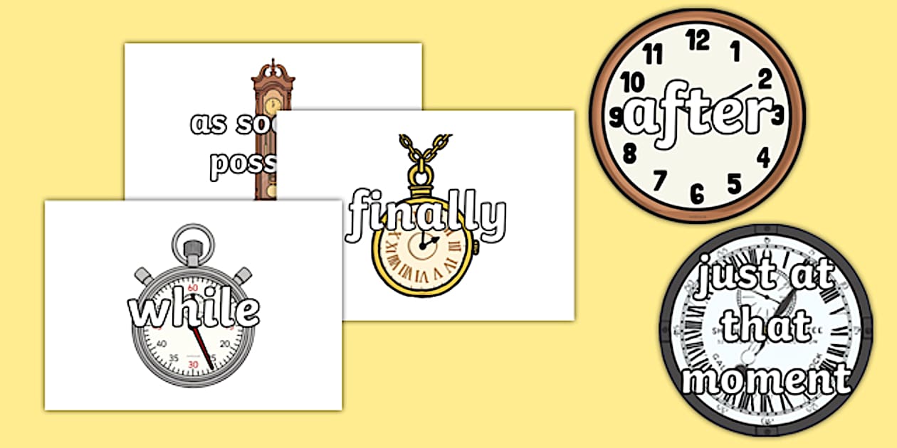 Time Conjunctions on Clocks and Watches (teacher made)